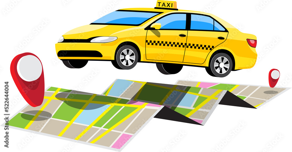 Cartoon taxi on map illustration Stock Illustration | Adobe Stock