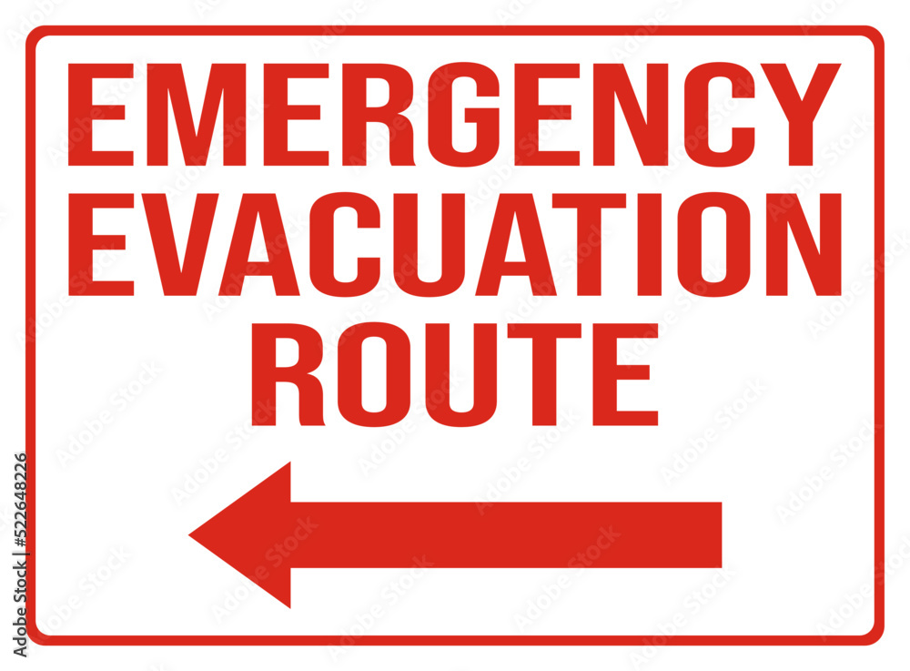 emergency evacuation route with left arrow - evacuation sign Stock ...