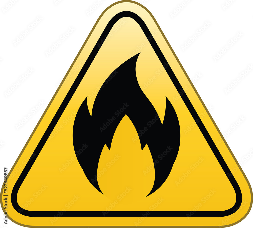 Triangle yellow fire warning signs. Highly flammable symbol. Flammable ...