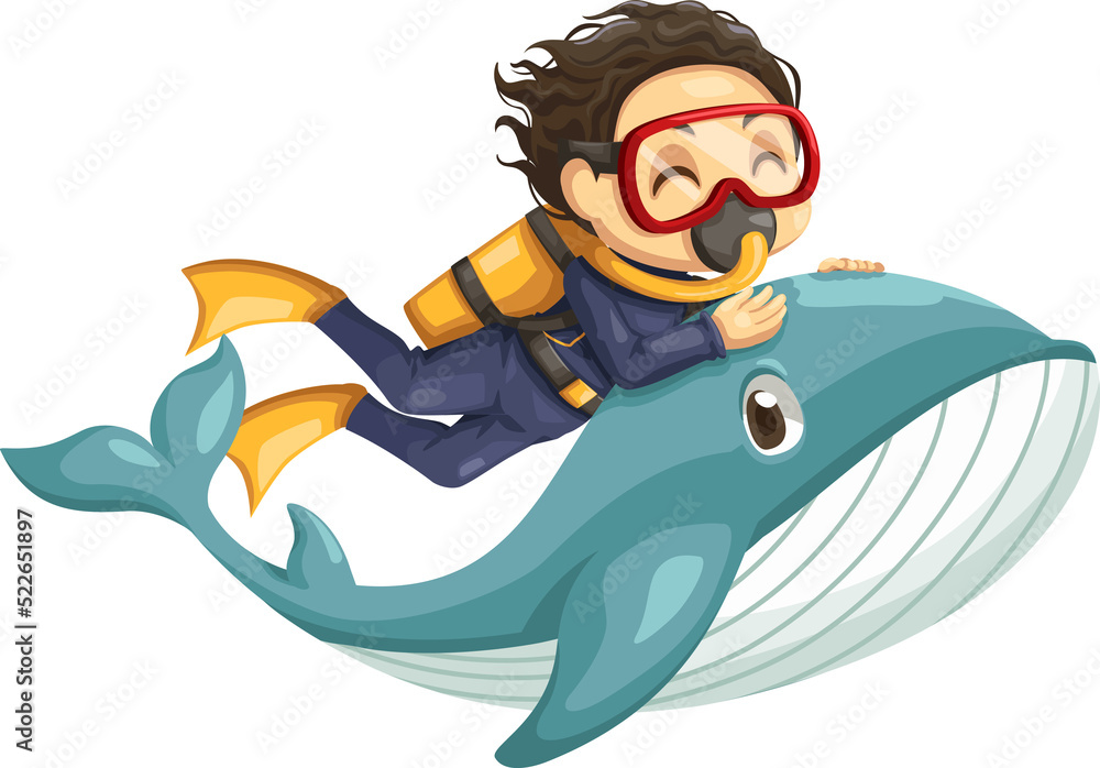 boy scuba diving cute cartoon Stock Illustration | Adobe Stock
