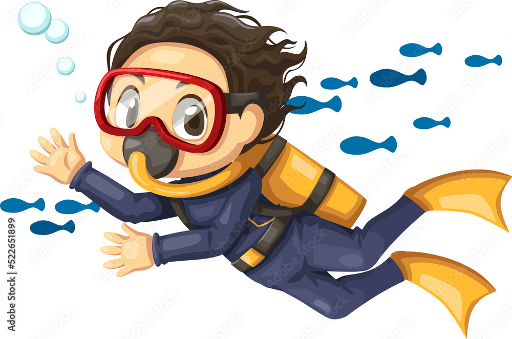 boy scuba diving cute cartoon Stock Illustration | Adobe Stock