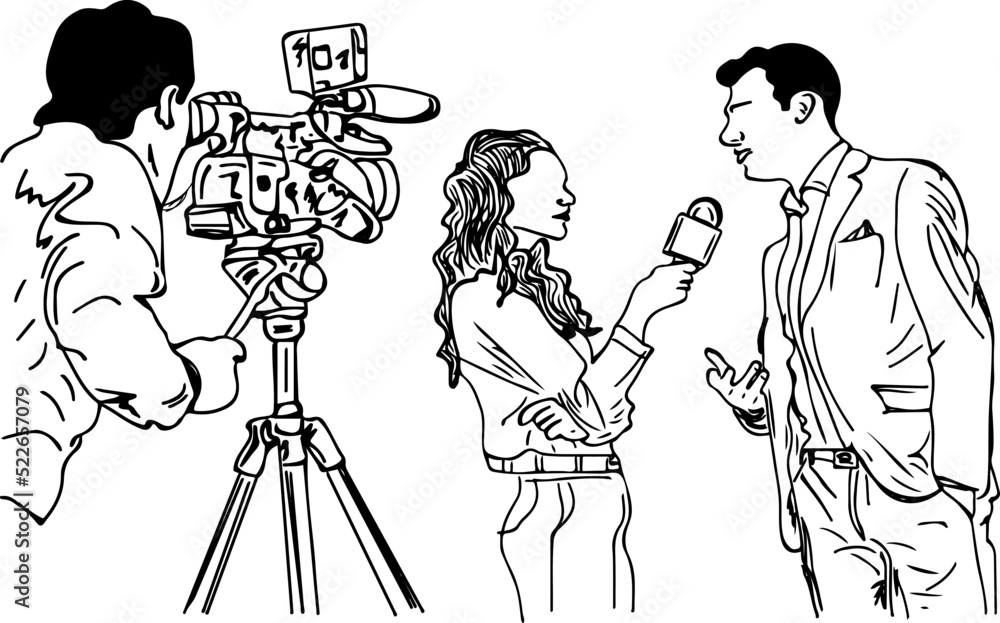 Press reporter woman taking interview of corporate stock image, Sketch ...