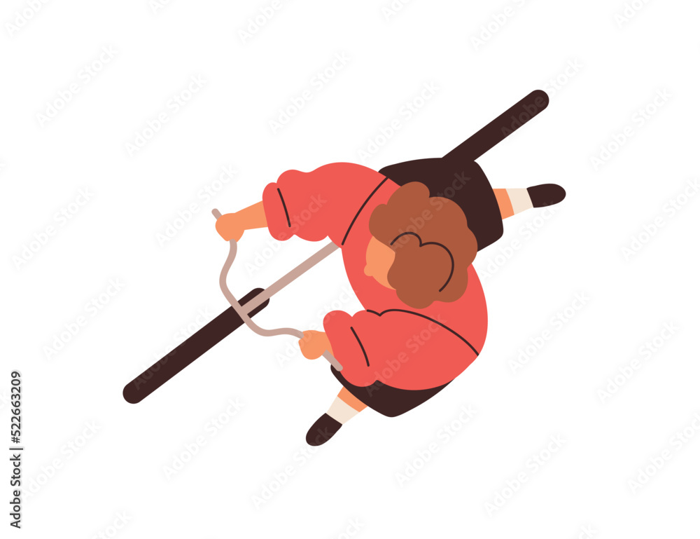 Person with bicycle top view. Overhead character bicyclist walking with ...