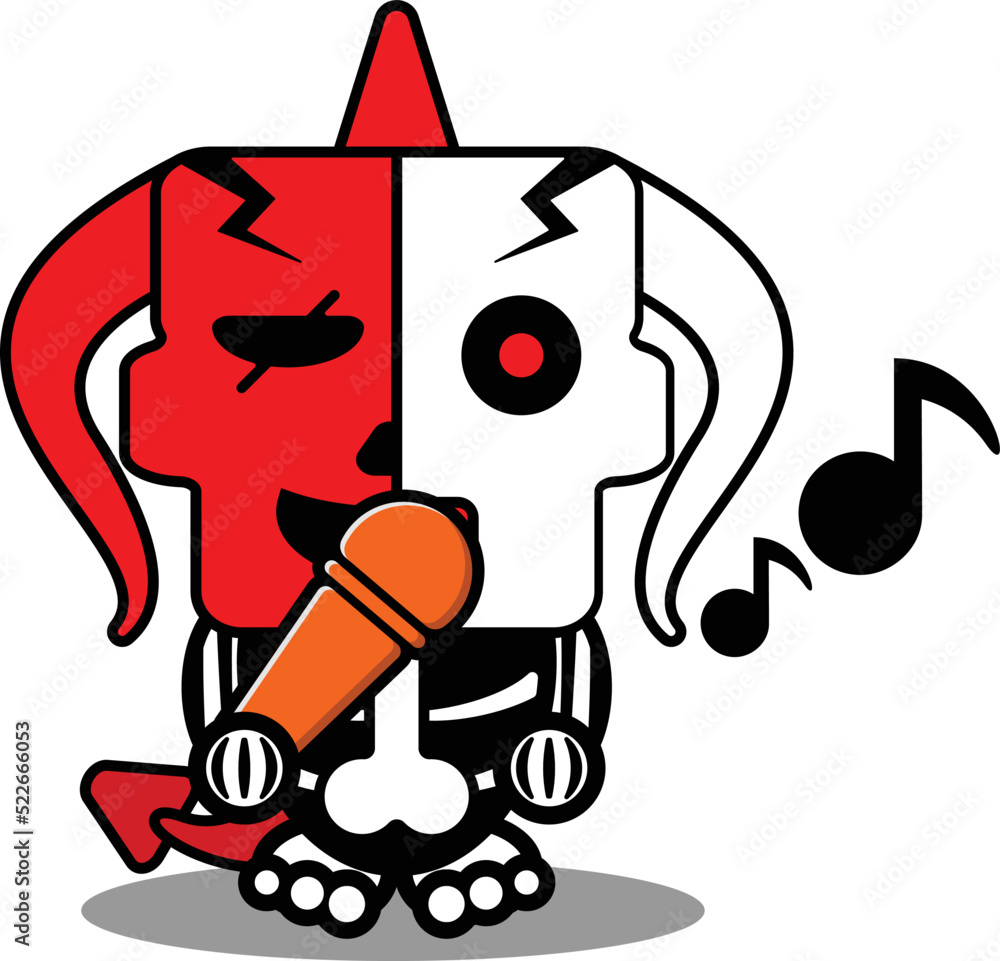 cartoon red devil bone mascot character halloween cute skull singing ...