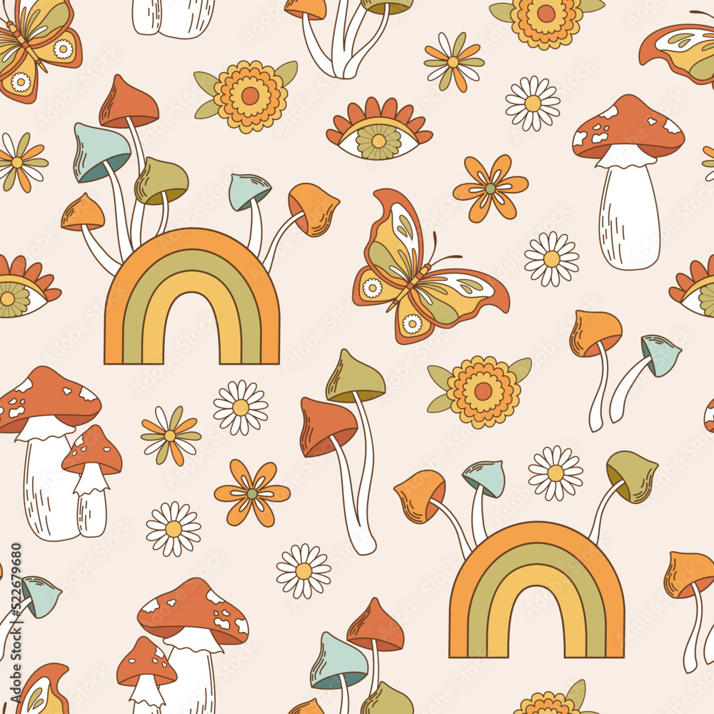 Seamless pattern retro 1970s. Psychedelic groove elements. Background ...