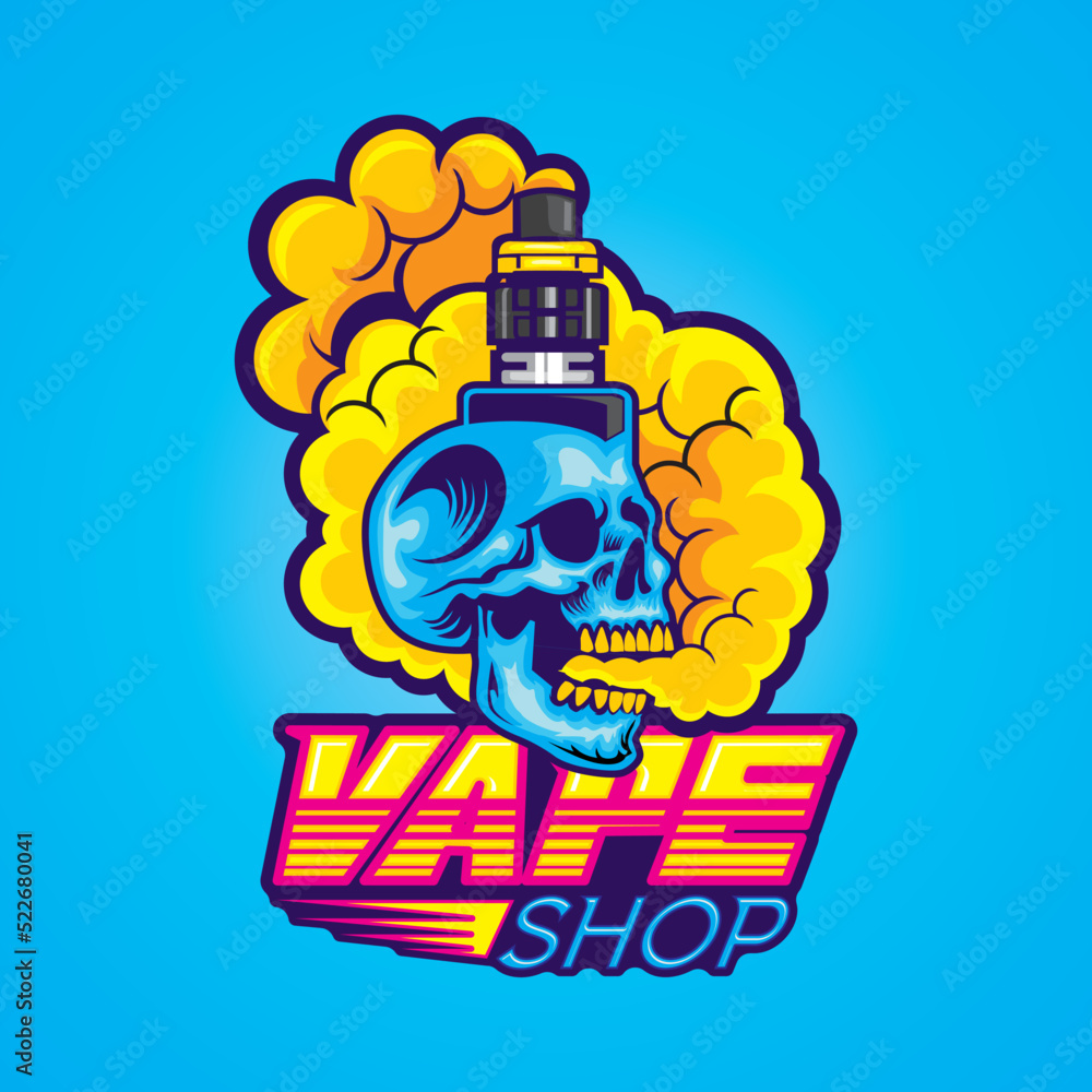 Vetor de vape shop logo skull with smoke do Stock | Adobe Stock