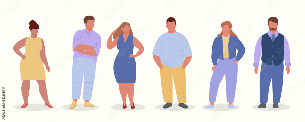 fat people. body positive male and female characters in casual clothes ...