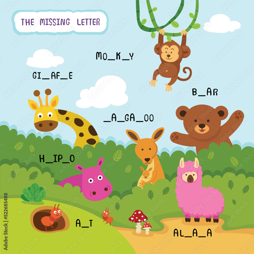write the missing letter,illustration, vector Stock Vector | Adobe Stock