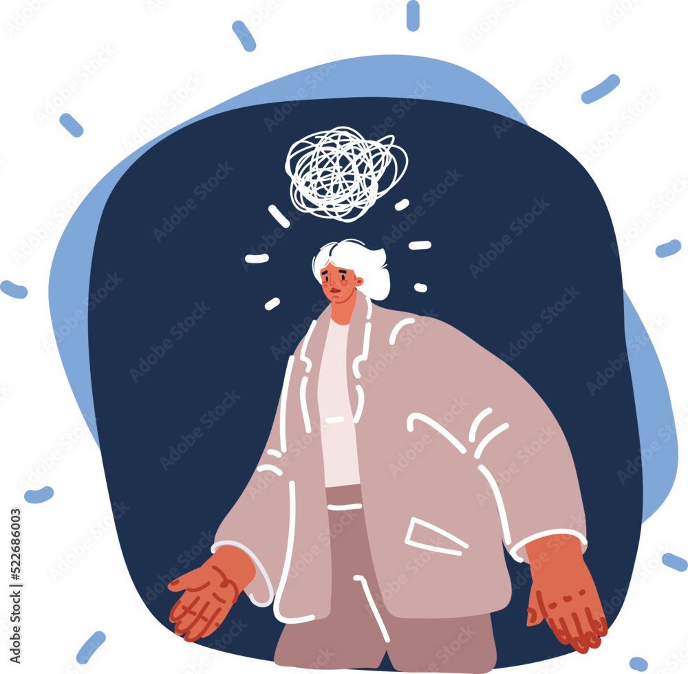 Cartoon vector illuatration of woman suffers from obsessive thoughts ...