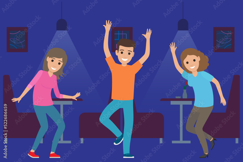Young people dancing in night club. Celebration party, fun activity ...