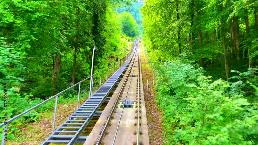 Cable Car with Railroad Tracks on Mountain Side in a Sunny Summer Day ...