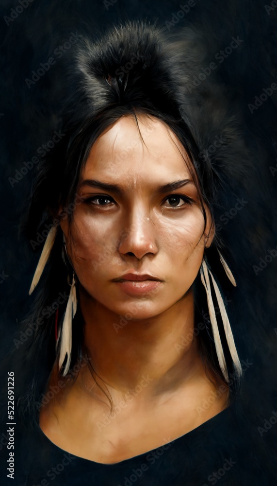 Portrait of a fictional Comanche Indian woman. An ancient Indian ...