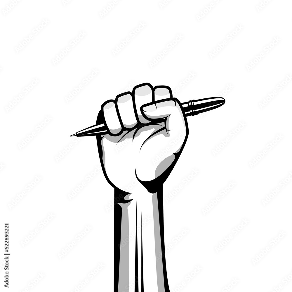 Hand holding pencil vector illustration. Raised fist hand holding a ... Hand holding pencil vector illustration. Raised fist hand holding a ...