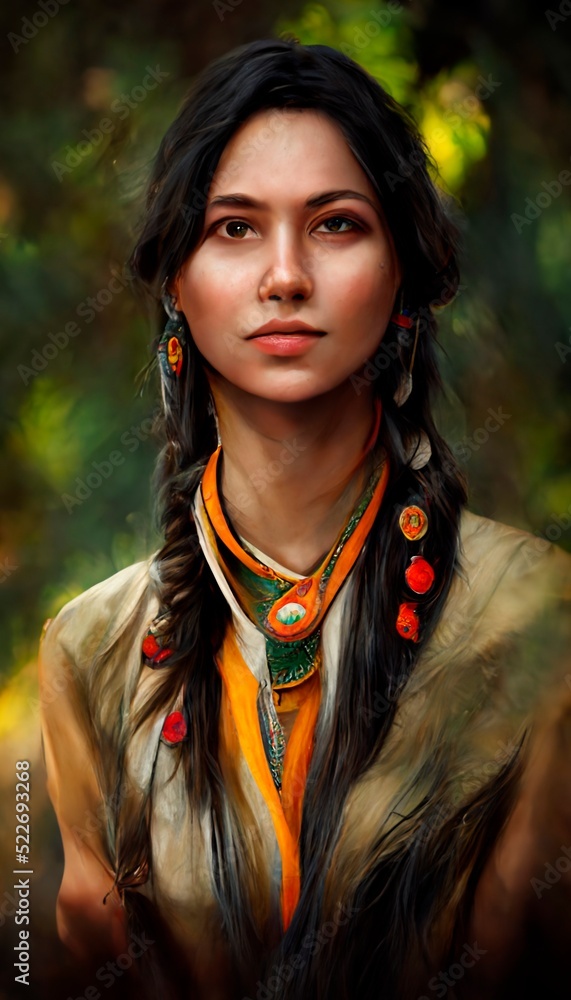 Portrait of a fictional Comanche Indian woman. An ancient Indian ...