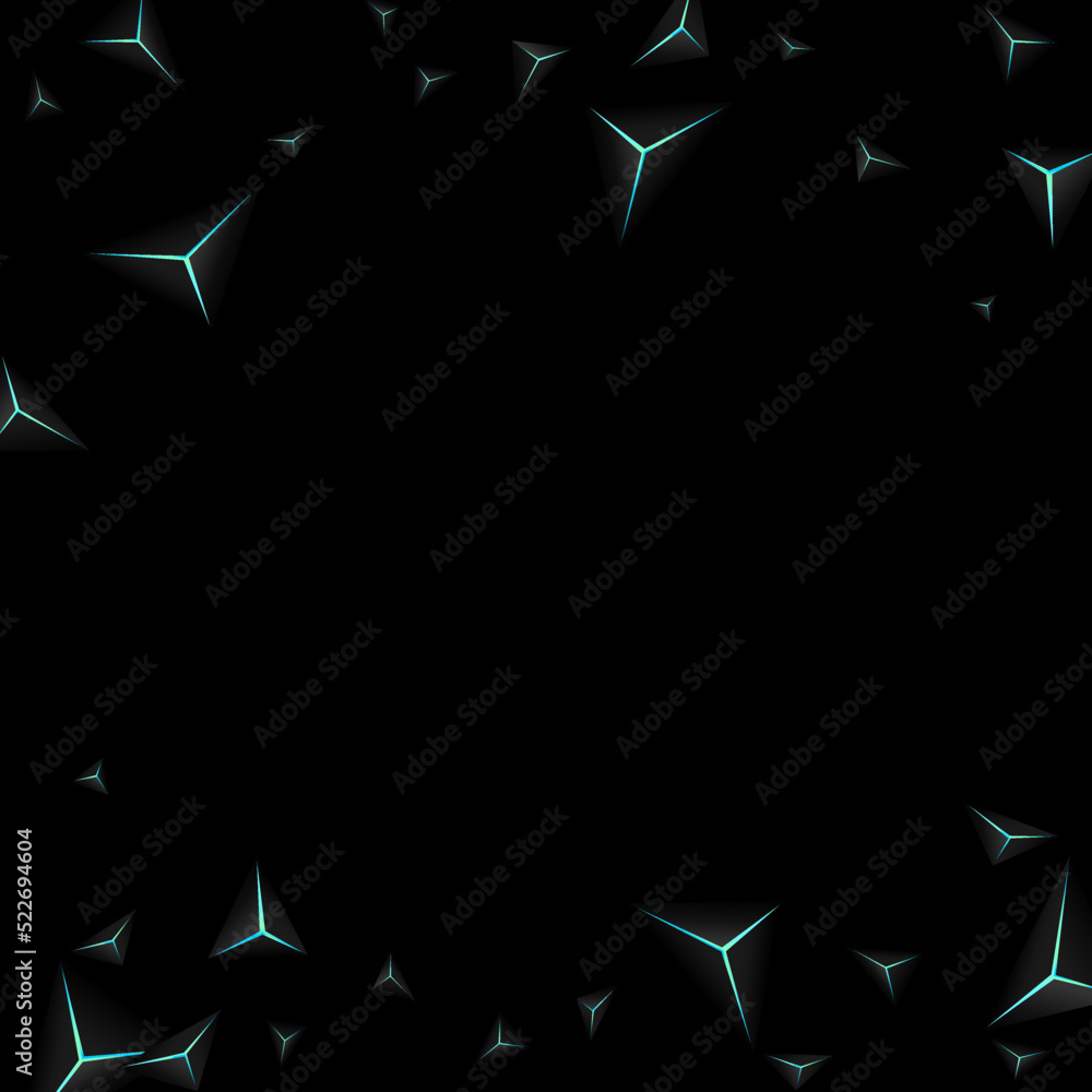 Blue Neon Prism Background Black Vector. Jet Black Facet Technology ...