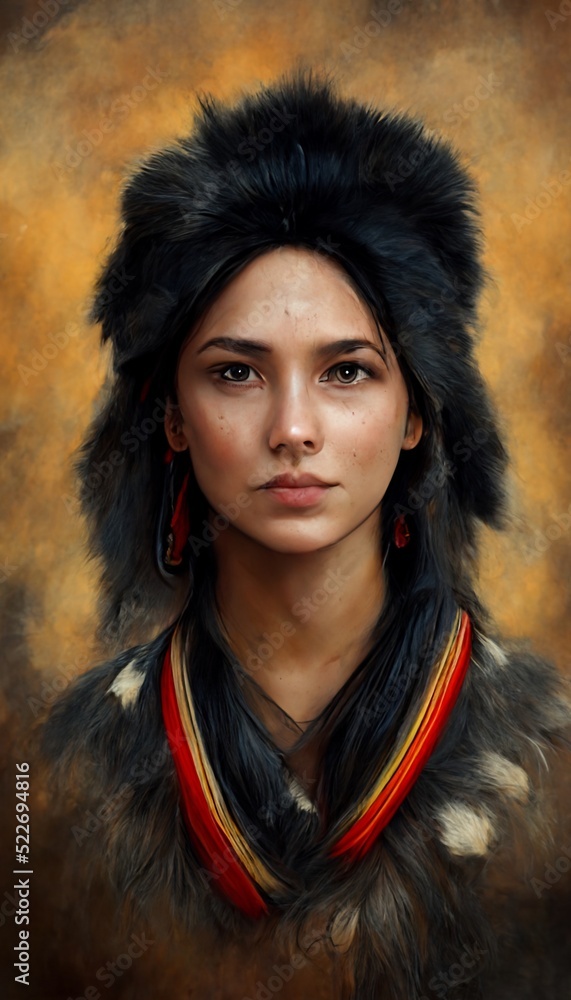 Portrait of a fictional Comanche Indian woman. An ancient Indian ...