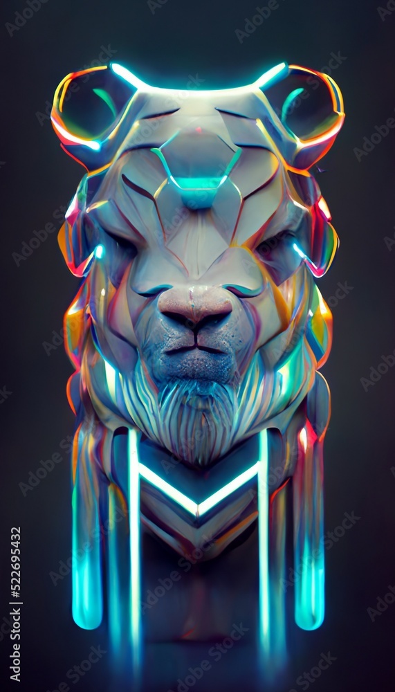 Royal surrealistic abstract chrome multicolored tiger. Growling tiger ...