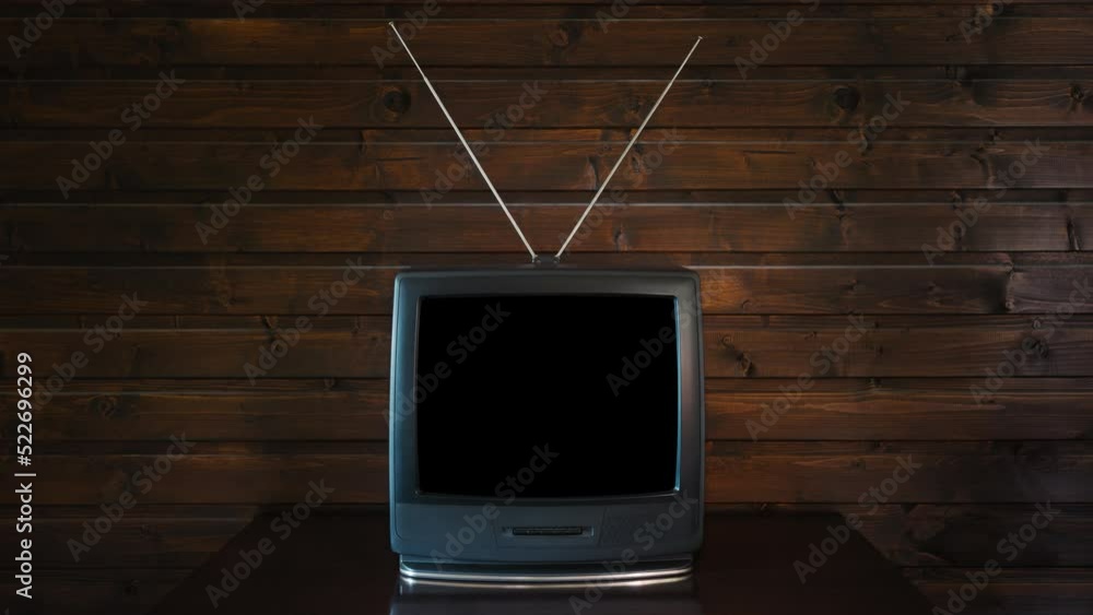 Old analogue retro tv with isolate black blank screen mock up on dark ...