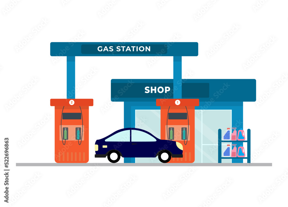 Vector illustration of a beautiful petrol station. Cartoon urban ...