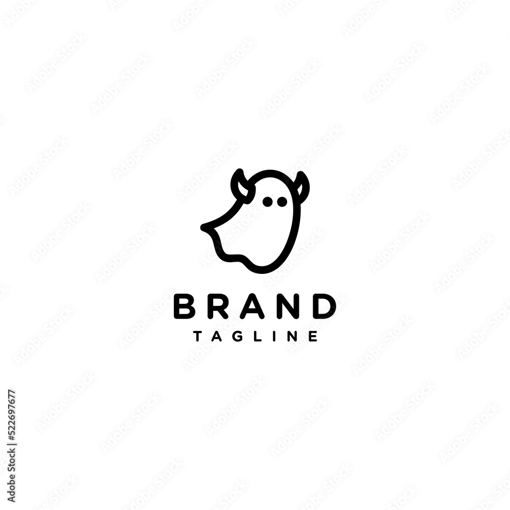 Cute Little Ghost With Horns Icons Flying Looking For People. Cute ...