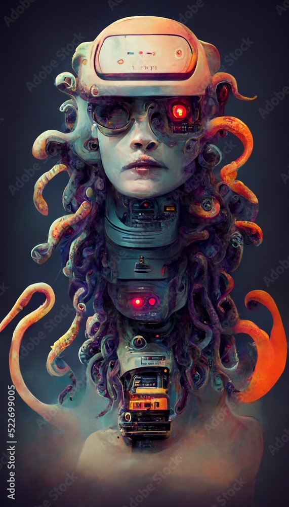 A futuristic cyberpunk man. A high-tech man from the future. Concept of ...