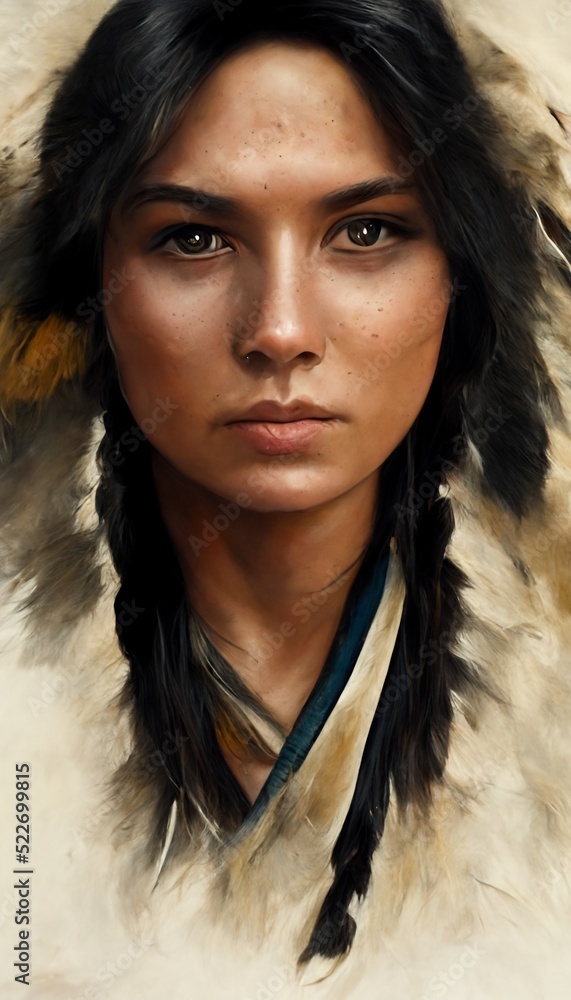 Portrait of a fictional Comanche Indian woman. An ancient Indian ...