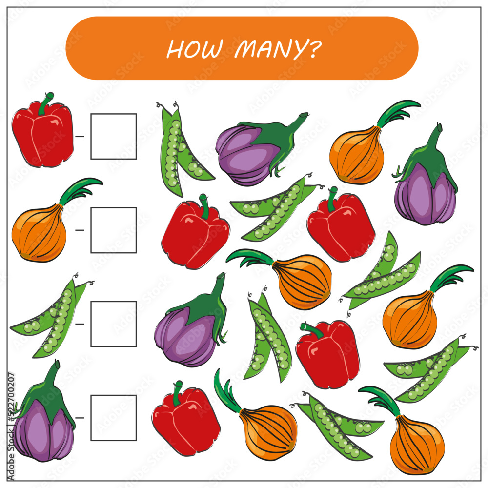 Plakat Counting game for kids. How many vegetables are there ...