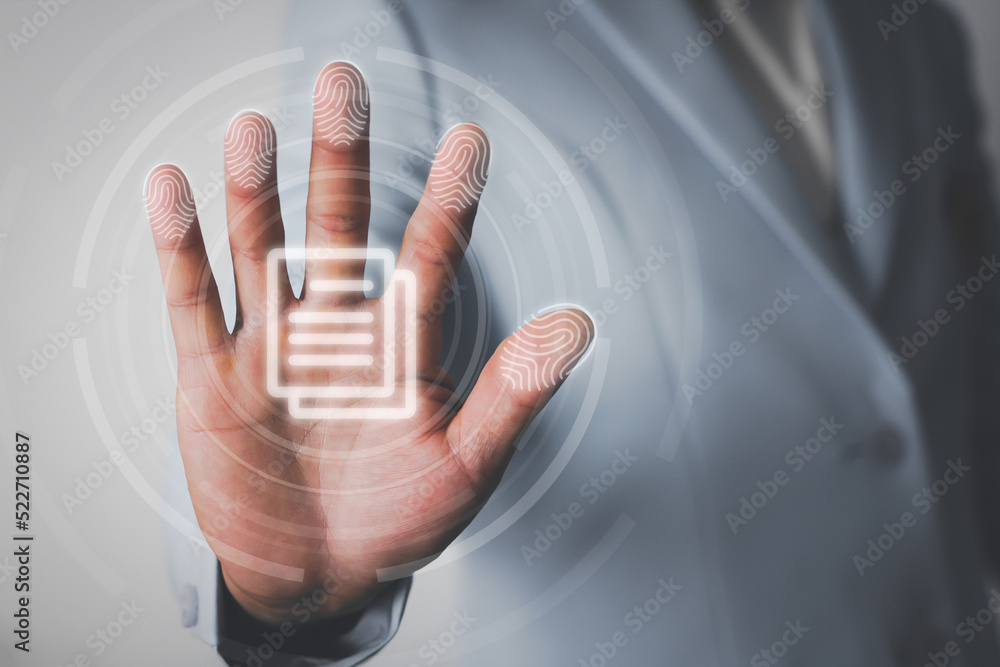 Fingerprint scan icon on virtual screen while finger scanning for ...