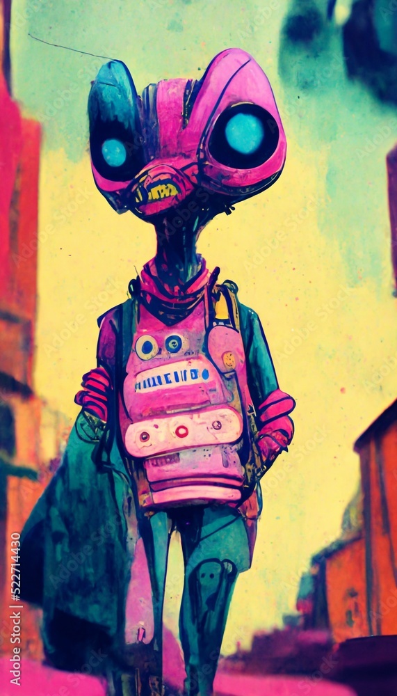 Love alien depicted in pink colors and cartoon style. Artistic abstract ...