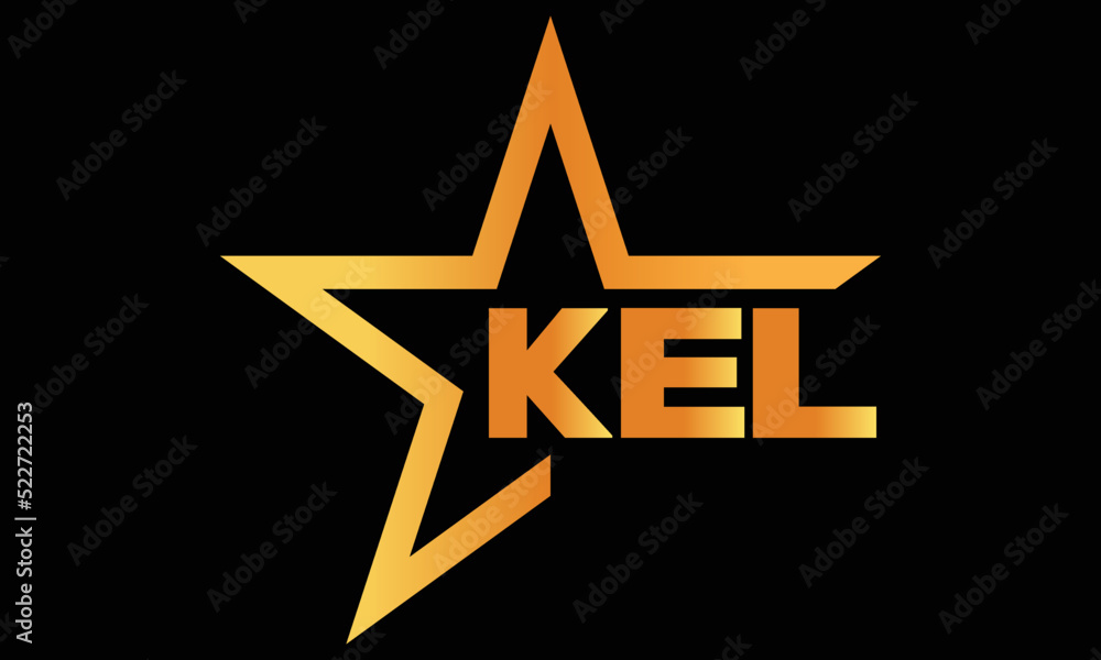KEL golden luxury star icon three letter logo design vector template ...
