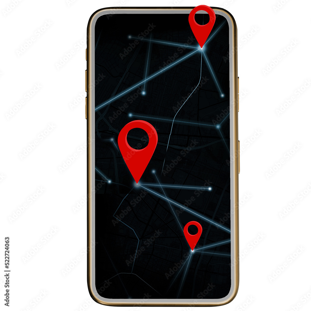 Smartphone And Route Pin Coordinates In The Maps Application Coordinate