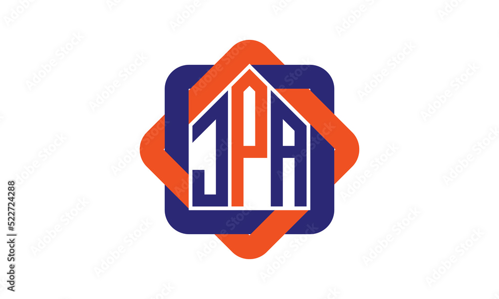JPA three letter real estate logo with home icon logo design vector ...