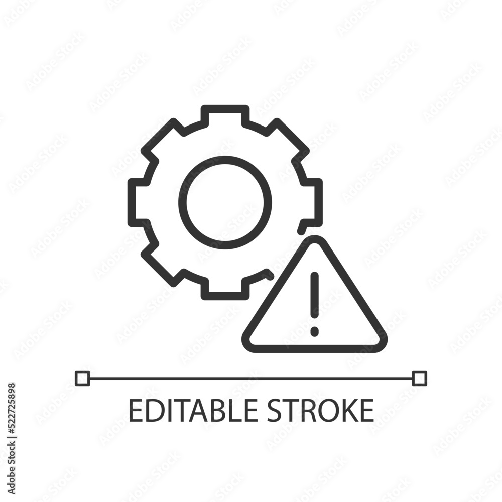 Technical warning pixel perfect linear icon. Program settings issue. Device configuration ...