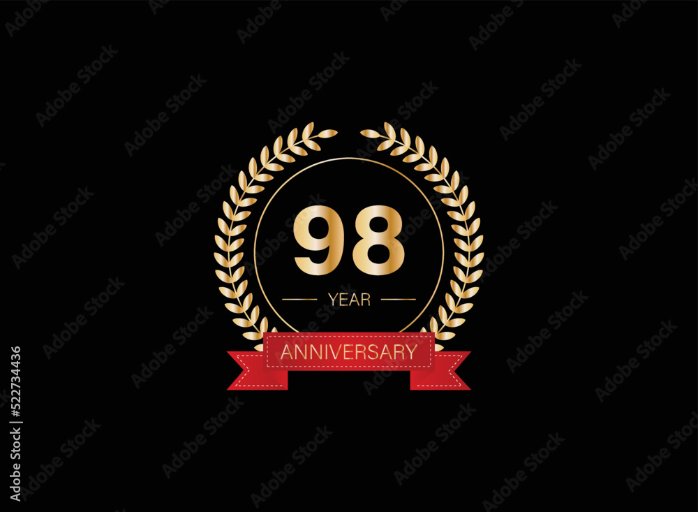 98th anniversary celebration with gold glitter color and white ...