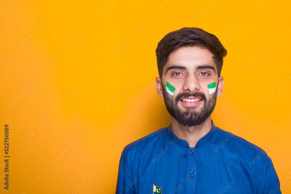 Pakistani Boy with face paint celebrating independece day, indoor ...