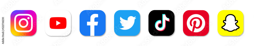 Social media icons. Facebook, instagram, twitter, youtube, tiktok ...