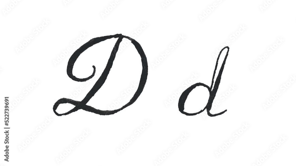 D - Large and small handwritten animated letter isolated on white ...
