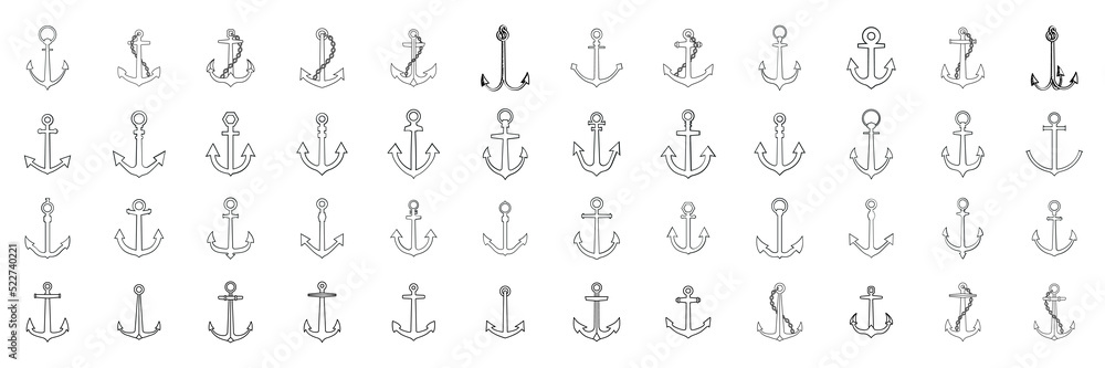 Set of sea anchor symbol set isolated on white background vector ...