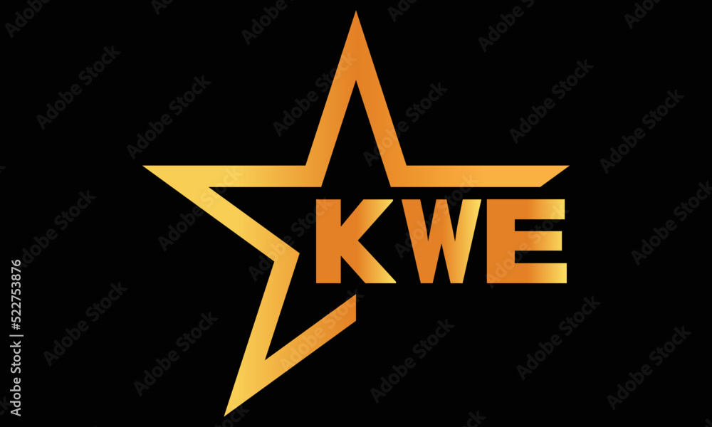 KWE golden luxury star icon three letter logo design vector template ...