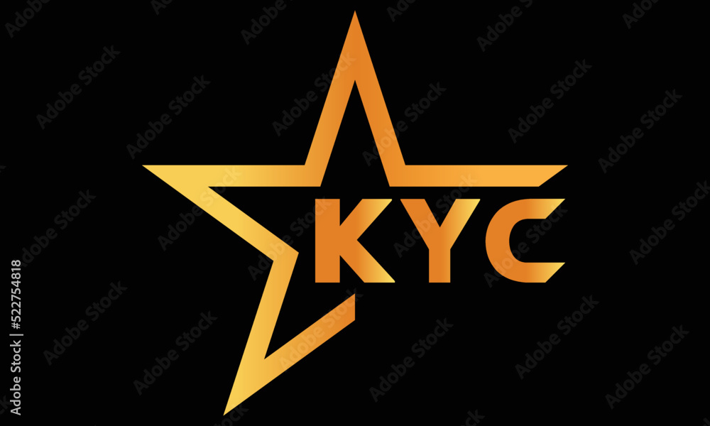 KYC golden luxury star icon three letter logo design vector template ...