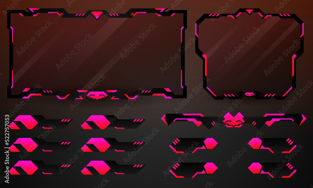Neon live stream overlay futuristic game interface webcam border frame ...