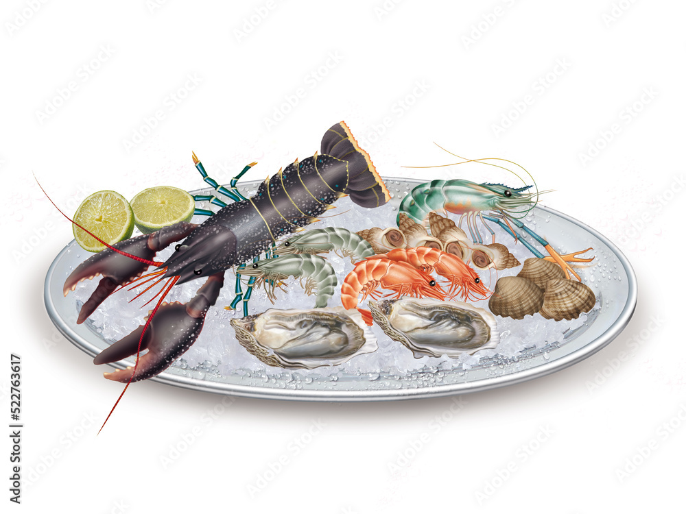 homard, fruits de mer, crevette, langoustine, crustacé, des huitres ...