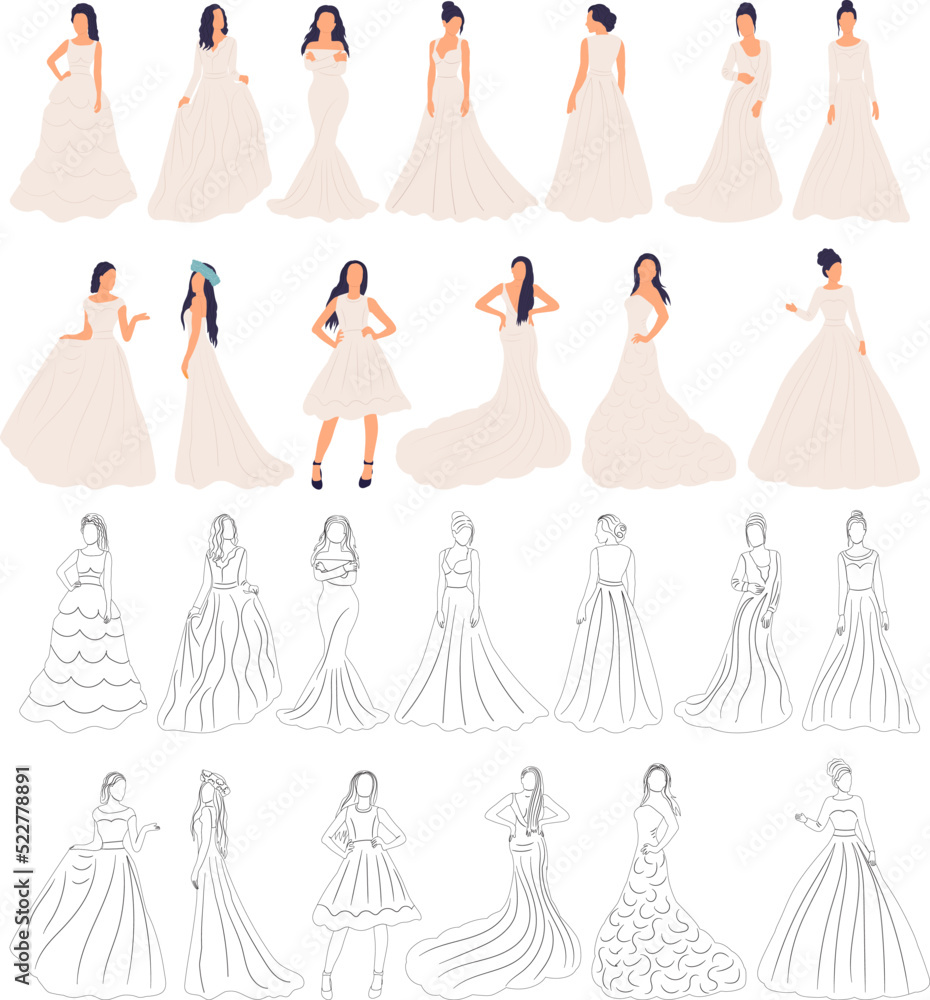 bride set sketch on white background isolated, vector Stock Vector ...