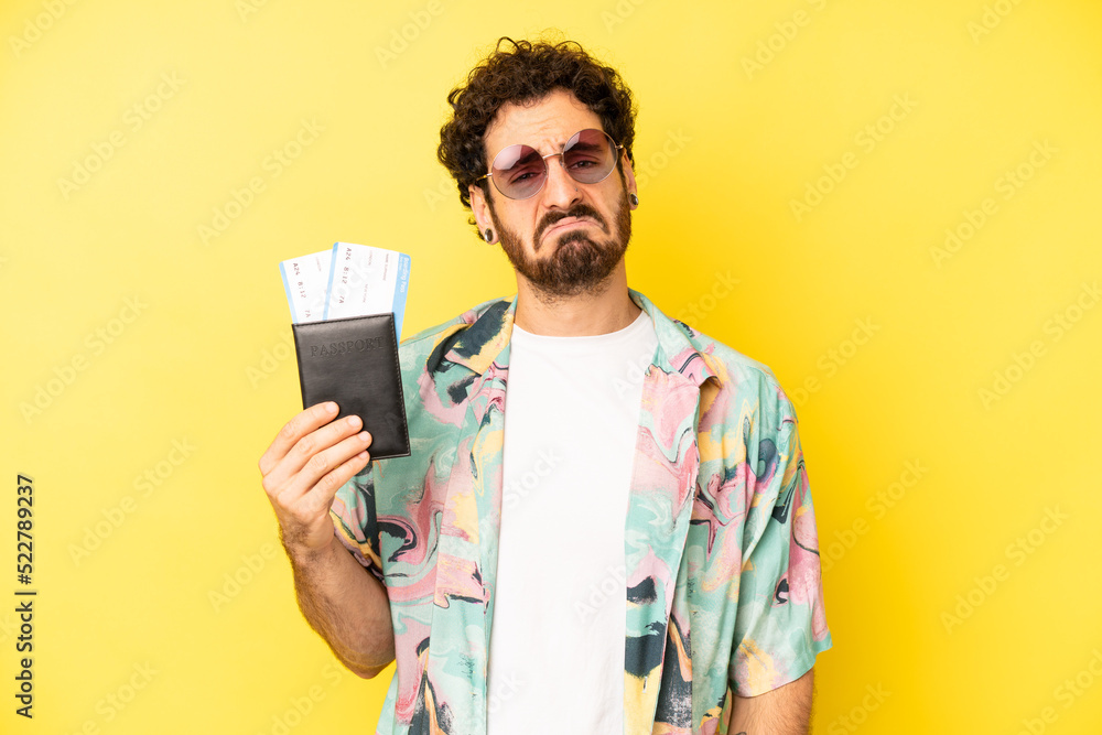 crazy bearded man feeling sad and whiney with an unhappy look and ...
