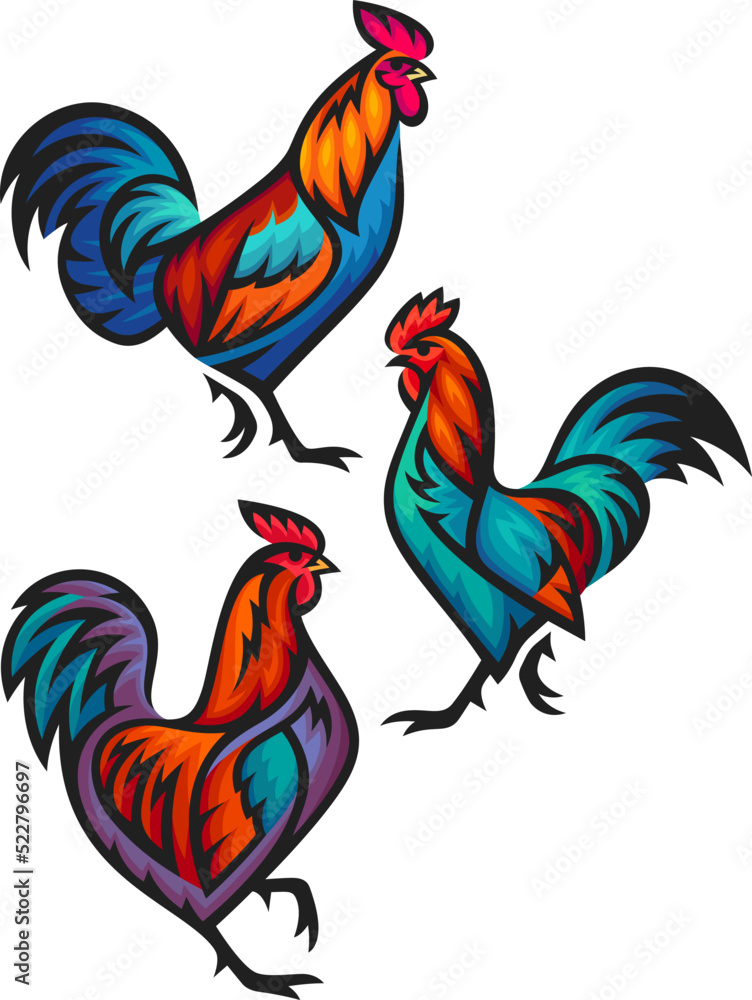 Stylized Birds - Rooster Stock Vector | Adobe Stock