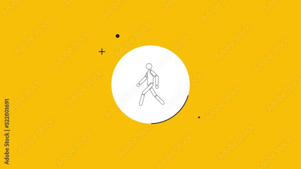Walking human icon in white circle on a yellow background. Seamless ...