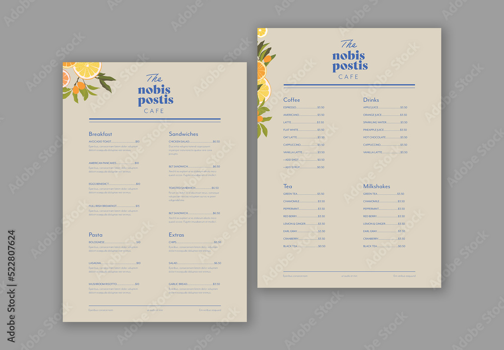 Minimal Menu Layout with Illustrative Element Stock Template | Adobe Stock