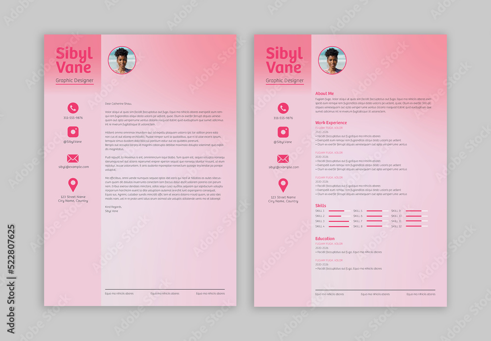Pink Gradient Resume Layout Stock Template | Adobe Stock