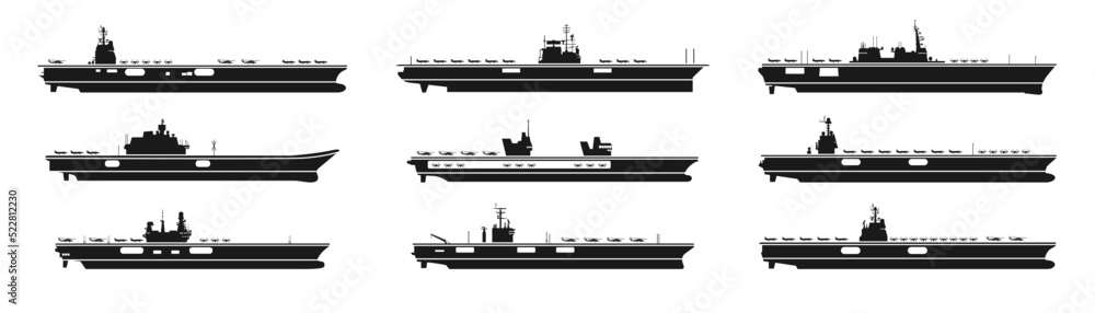 Vector set of icons for aircraft carriers and carrier-based aviation ...