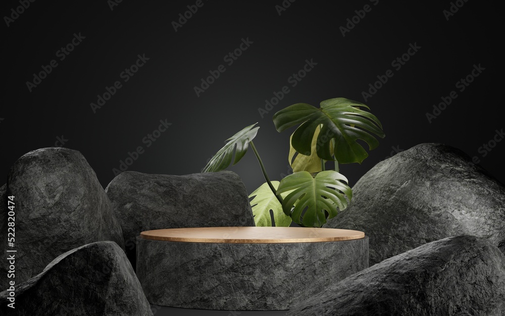 Stone podium display with golden plate for luxury product presentation ...